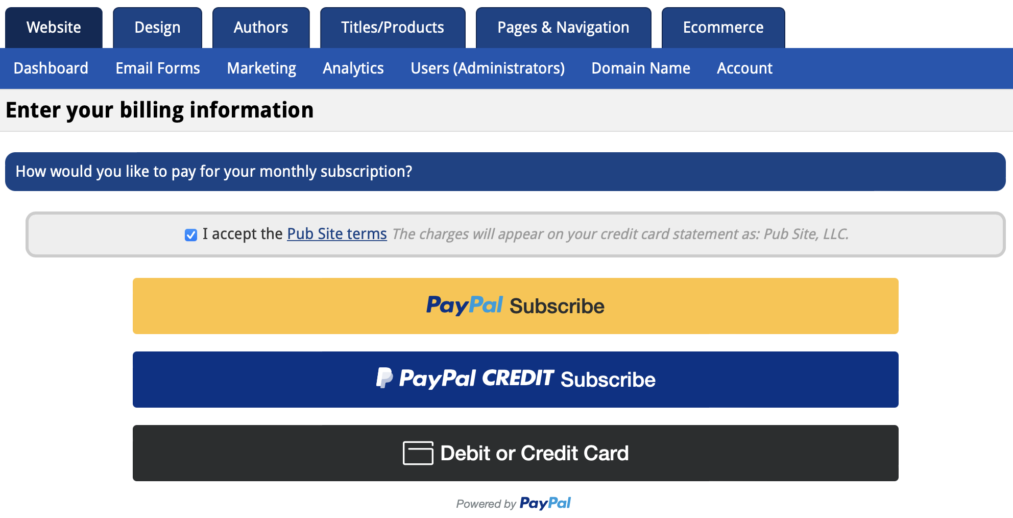 Change Your Payment Method On Your Pub Site Account - Pub Site Help
